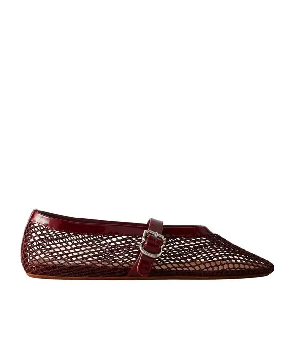 Alaïa Patent Leather-trimmed Mesh Ballet Flats - Brown