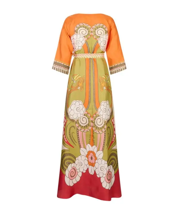 La DoubleJ Printed Maxi Dress With Waist Tie