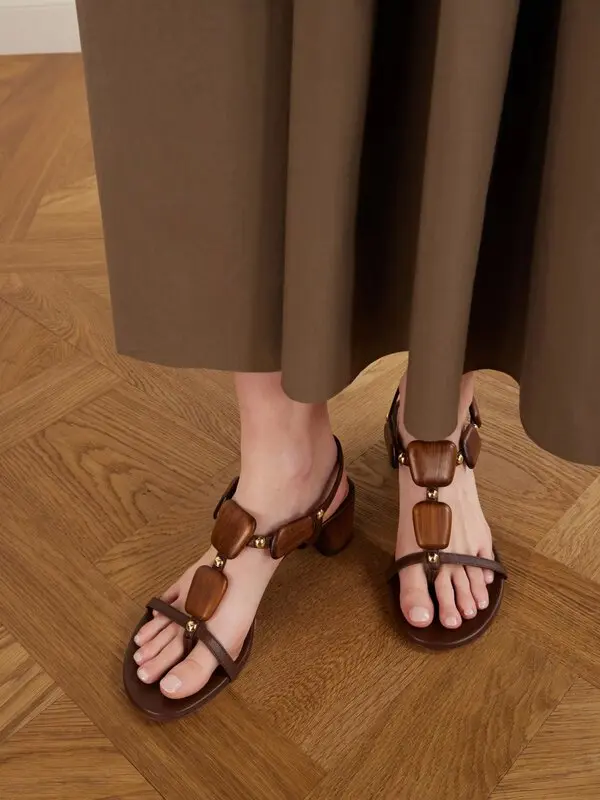 GIANVITO ROSSI Wood-embellished Heeled Sandals - Brown