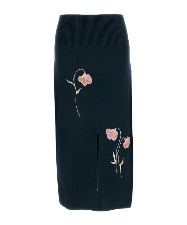 Erdem Knitted Midi Skirt With Floral Embellishments