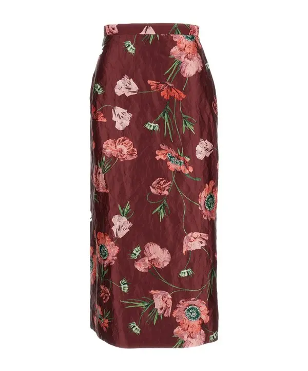 Erdem Floral-print Textured-satin Skirt - Red