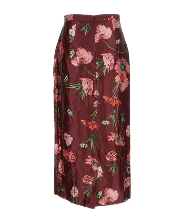 Erdem Floral-print Textured Satin Skirt - Red