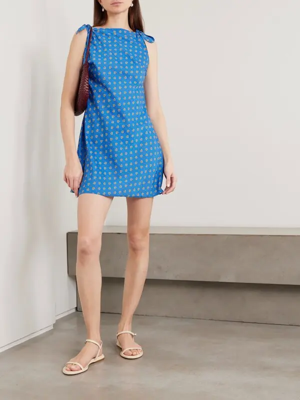 DÔEN Maltina Printed Cotton And Silk-blend Mini Dress - Blue