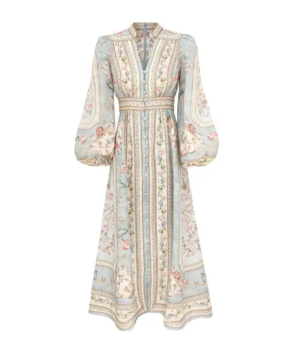 Zimmermann Printed Puff-sleeve Midi Dress - No