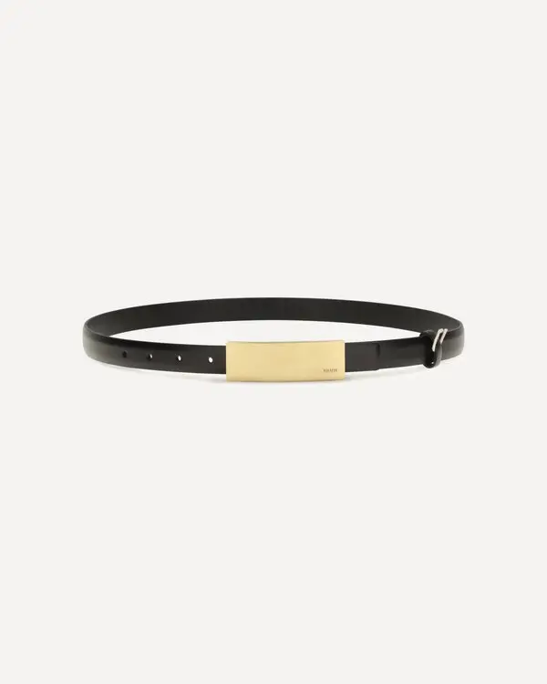 Khaite Logo Engraved Leather Belt - Black
