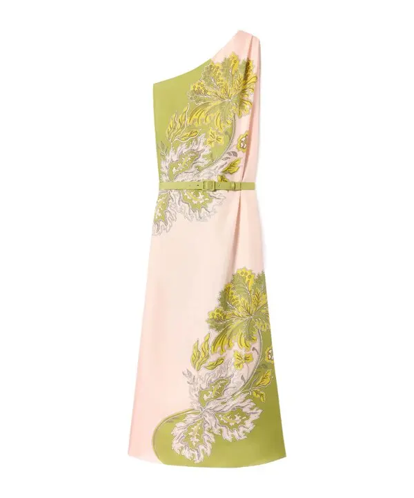 La DoubleJ Roy Printed One-shoulder Maxi Dress With Belt - Nude
