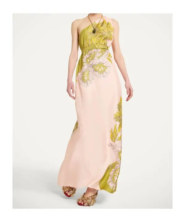 La DoubleJ Roy Printed One-shoulder Maxi Dress With Belt - Nude