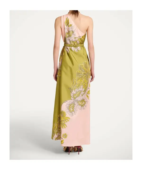 La DoubleJ Roy Printed One-shoulder Maxi Dress With Belt - Nude