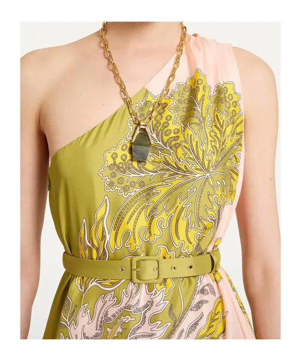 La DoubleJ Roy Printed One-shoulder Maxi Dress With Belt - Nude