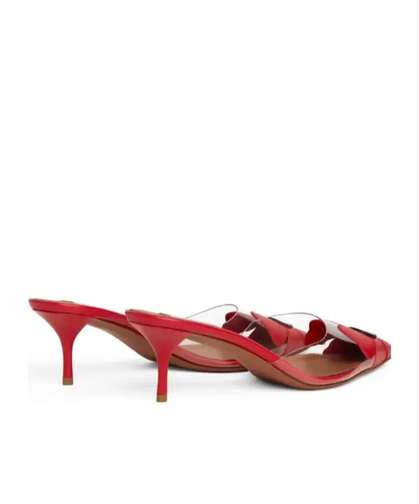 Alaïa Kitten Heel Mules With Poppy Flower Detail - Red