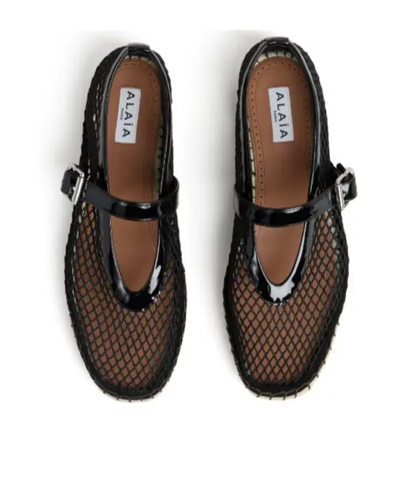 Alaïa Fishnet Espadrilles With Patent Leather Accents