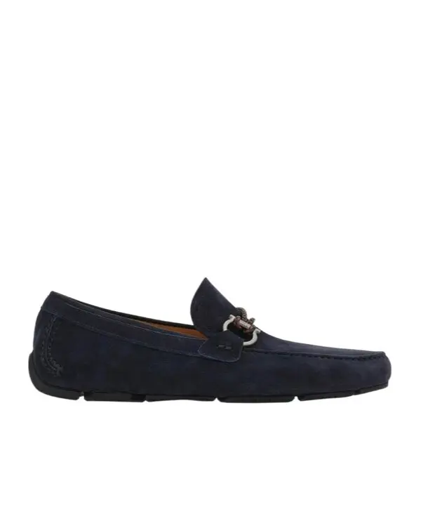 FERRAGAMO Gancini Ornament Driver Loafers - Black