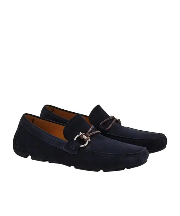 FERRAGAMO Gancini Ornament Driver Loafers - Black