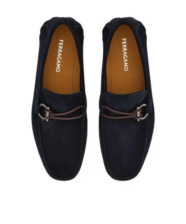 FERRAGAMO Gancini Ornament Driver Loafers - Black