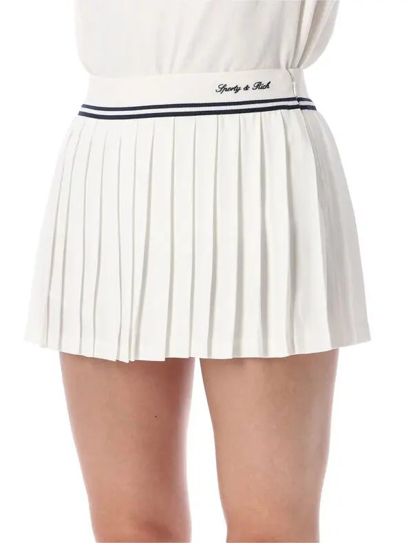 SPORTY  RICH Sporty & Rich Pleated Skirt With Striped Ribbed Waistband