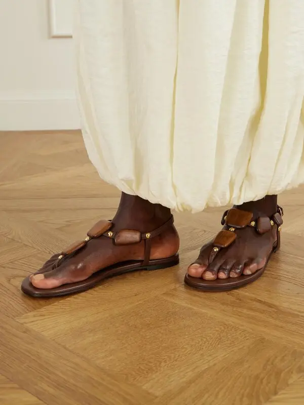 GIANVITO ROSSI Embellished Leather Flat Sandals