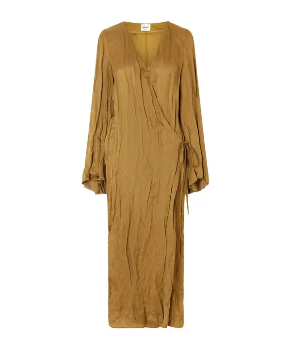 Khaite Rommi Crinkled-voile Midi Wrap Dress - Brown