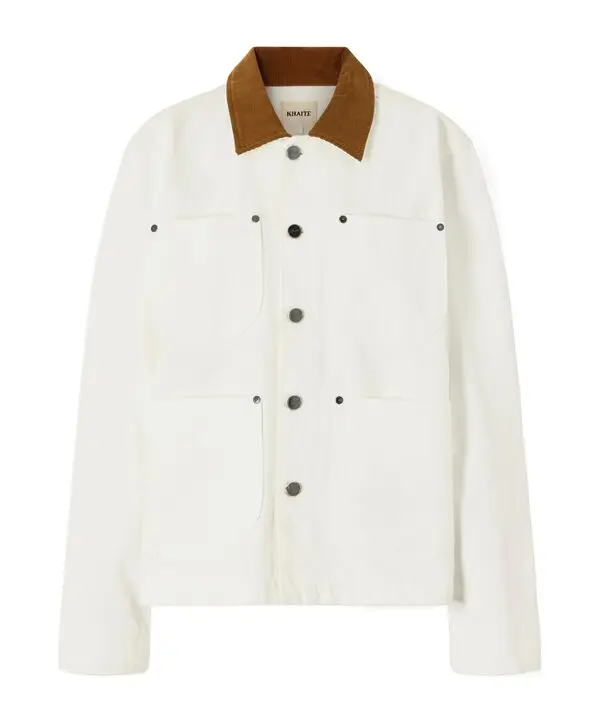 Khaite Wyatt Corduroy-trimmed Denim Jacket - White