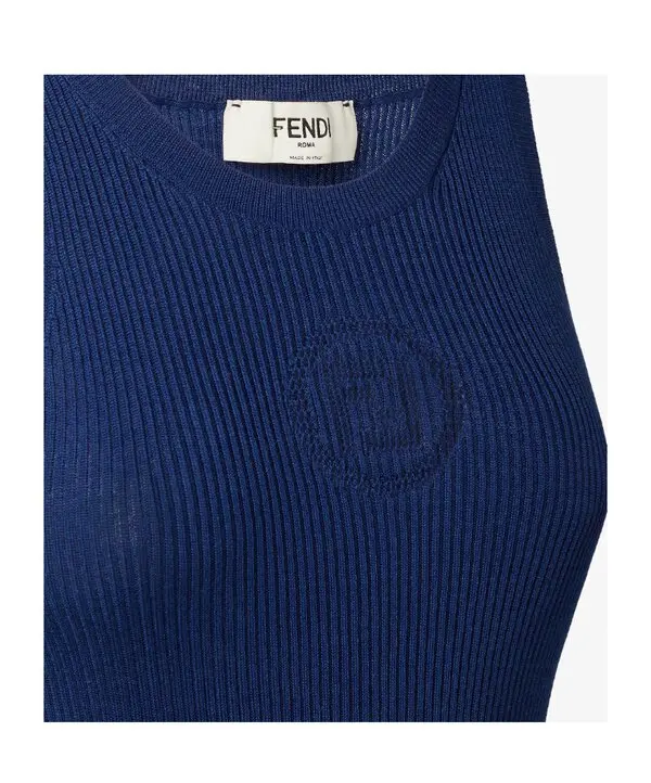Fendi Sleeveless Ribbed Knit Top With Stamp Motif - Blue