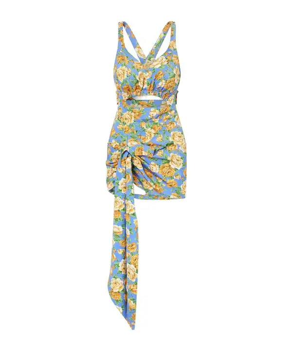 Rabanne Floral-print Stretch-jersey Playsuit With Tie Detail - Multicolor