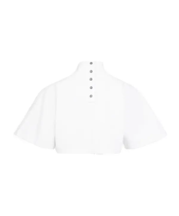 Alaïa Cropped Cotton Jersey T-shirt With High Ribbed Neckline - White