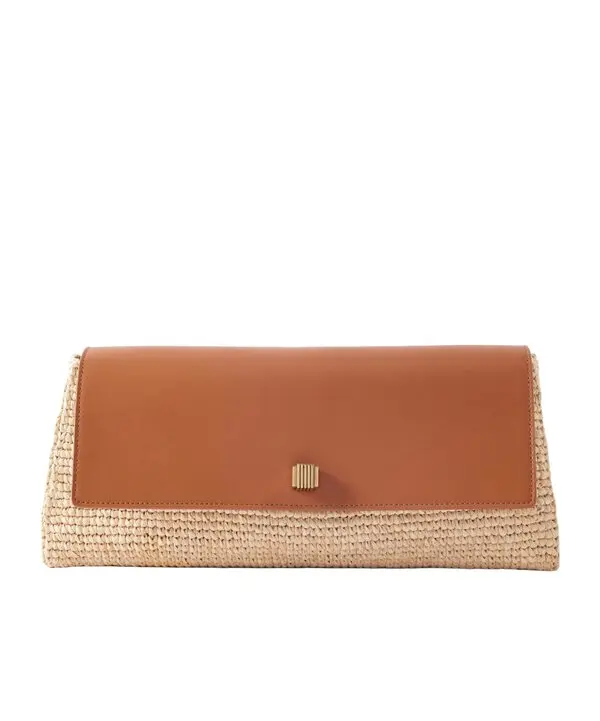 Khaite Audrey Raffia And Leather Clutch - Brown