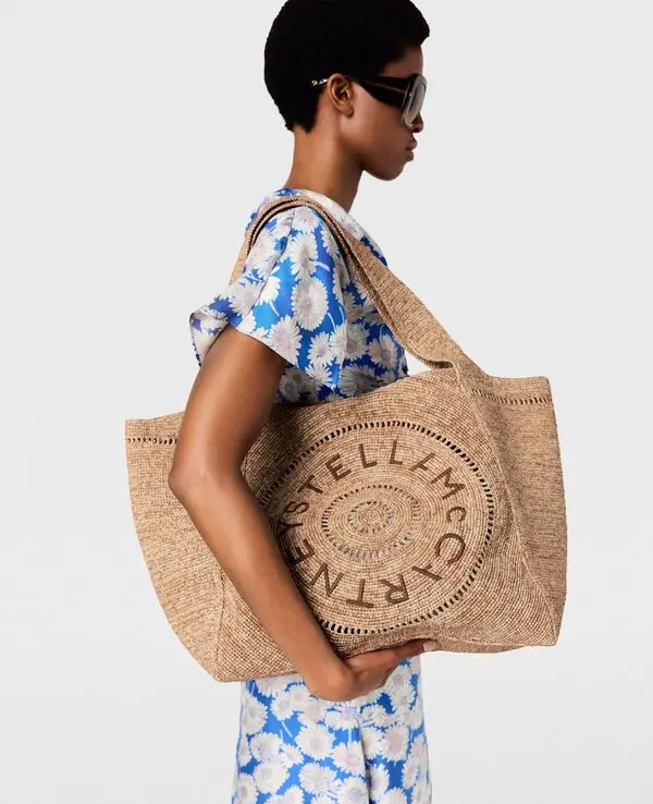 Stella McCartney Logo Embroidered Raffia Tote Bag