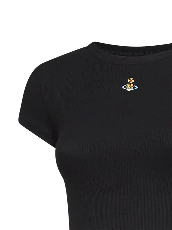 VIVIENNE WESTWOOD Cropped Ribbed T-shirt With Orb Embroidery