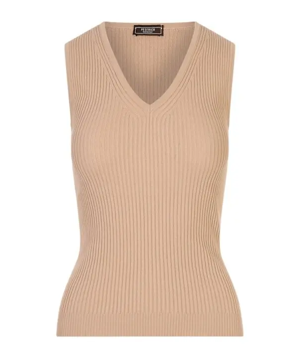 Peserico Sleeveless V-neck Ribbed Knit Top