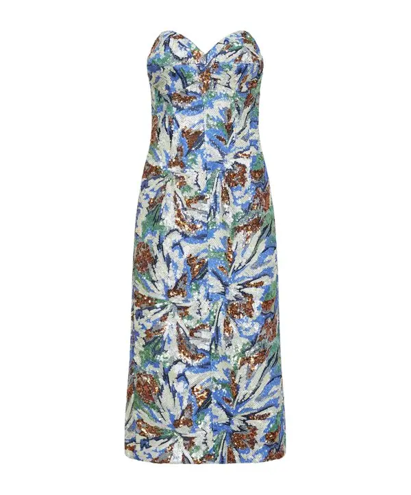 Rabanne Sequined Floral Strapless Dress - Gray