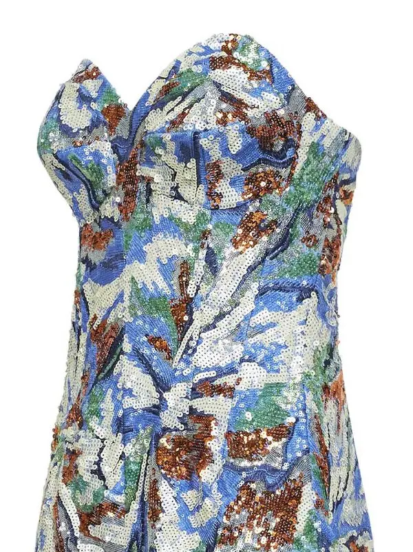 Rabanne Sequined Floral Strapless Dress