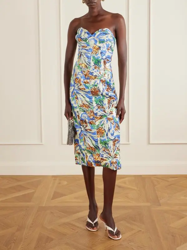 Rabanne Sequined Floral Strapless Dress