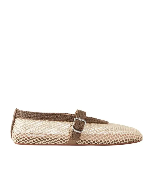 Alaïa Embroidered Satin-cord And Mesh Ballet Flats - Khaki