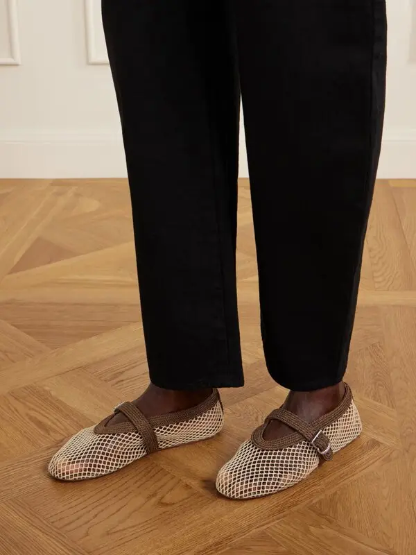 Alaïa Embroidered Satin-cord And Mesh Ballet Flats