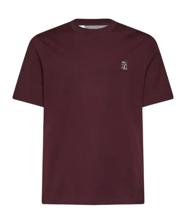 Brunello Cucinelli Logo Embroidered Crewneck T-shirt - Deep Red