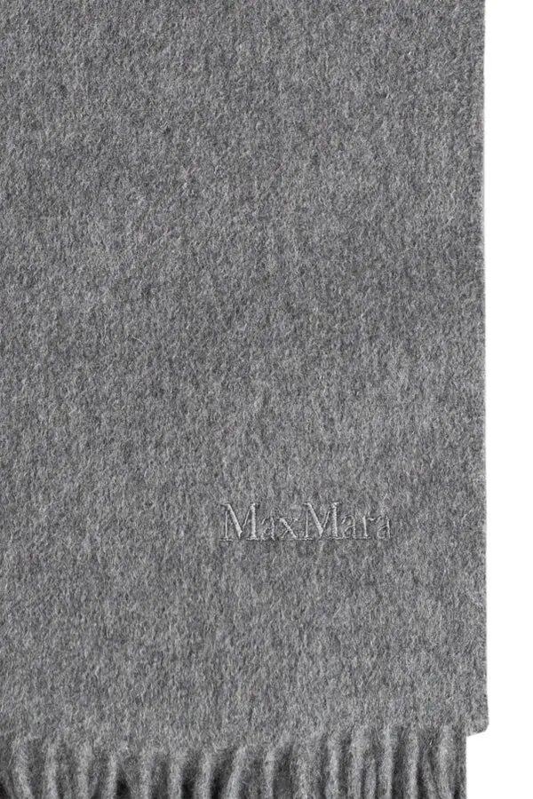 Max Mara Fringed Logo-embroidered Scarf - Gray