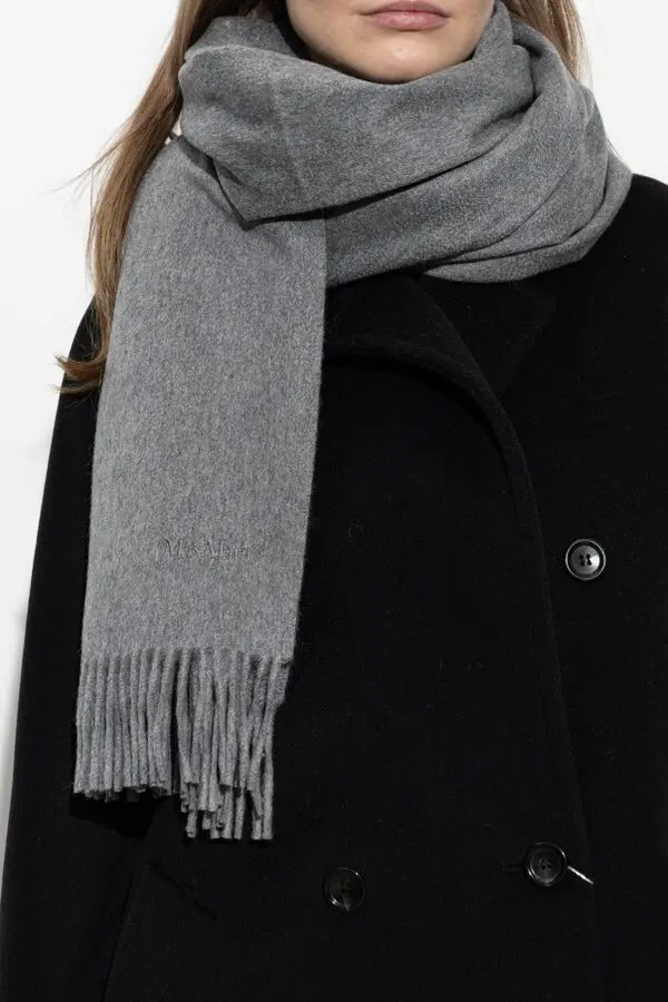 Max Mara Fringed Logo-embroidered Scarf - Gray