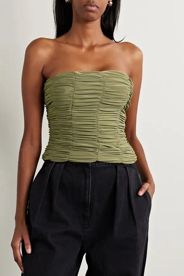 Tibi Convertible Off-the-shoulder Ruched Jersey Top