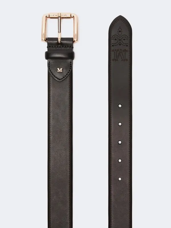 Max Mara Brogue-detail Leather Belt - Black