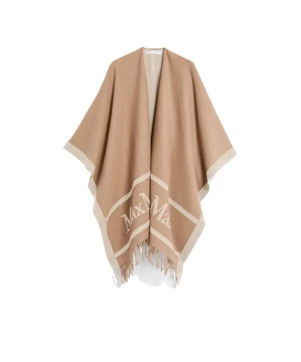 Max Mara Logo-intarsia Fringed Cape - Camel