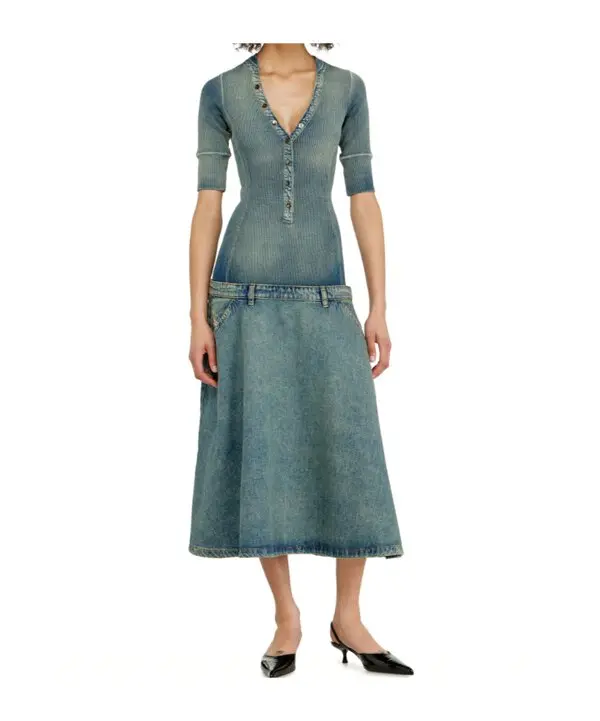 DIESEL® Ribbed-knit Panelled Midi Dress