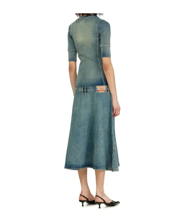 DIESEL® Ribbed-knit Panelled Midi Dress