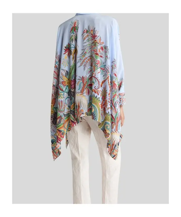 Etro Paisley-printed Silk Crepe De Chine Hanky Hem Shirt - Light Blue