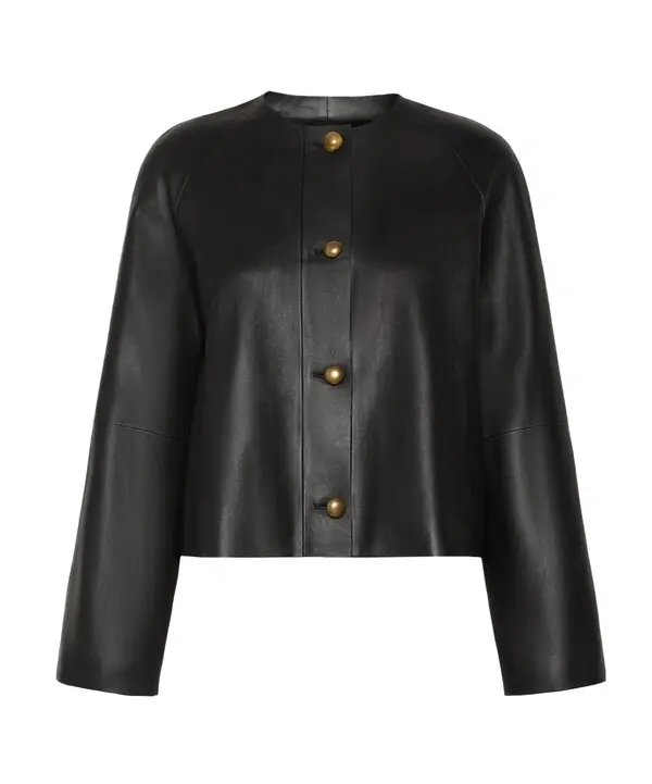 Max Mara Long-sleeved Leather Jacket - Black