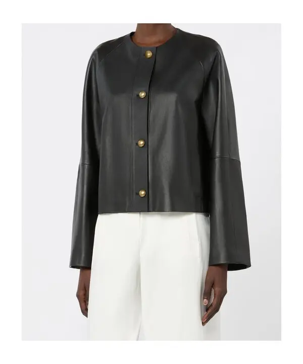 Max Mara Long-sleeved Leather Jacket With Button Closure