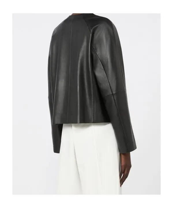 Max Mara Long-sleeved Leather Jacket With Button Closure