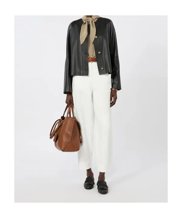 Max Mara Long-sleeved Leather Jacket With Button Closure