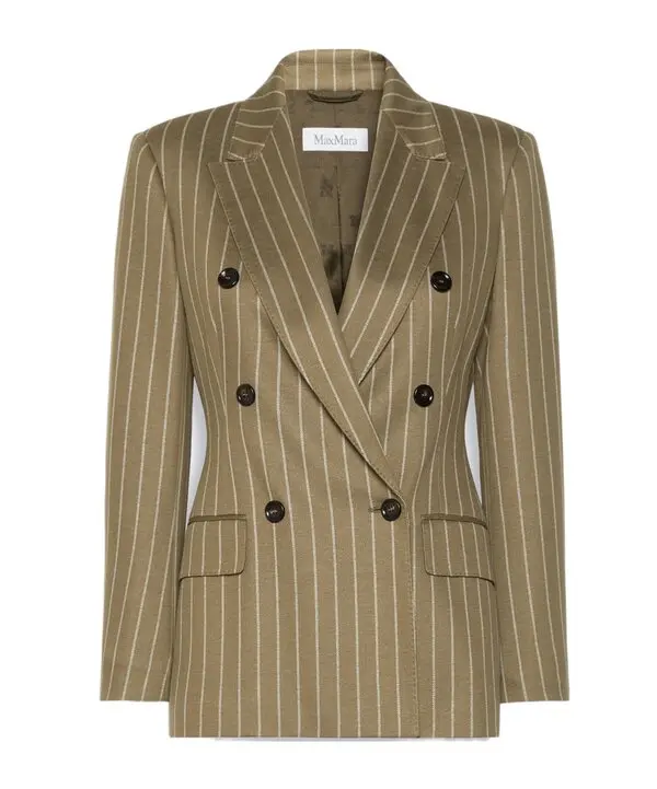 Max Mara Double-breasted Pinstripe Suit Jacket - Khaki