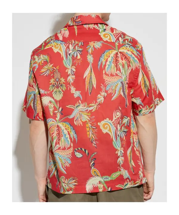 Etro Cotton Bowling Shirt With Placed Parrot And Palm Tree Print
