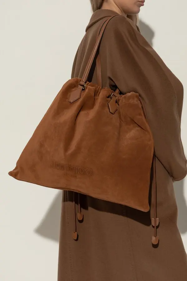 JIMMY CHOO Drawstring Suede Tote Bag